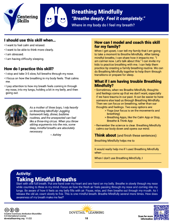 Breathing Mindfully Handout - Dovetail Learning