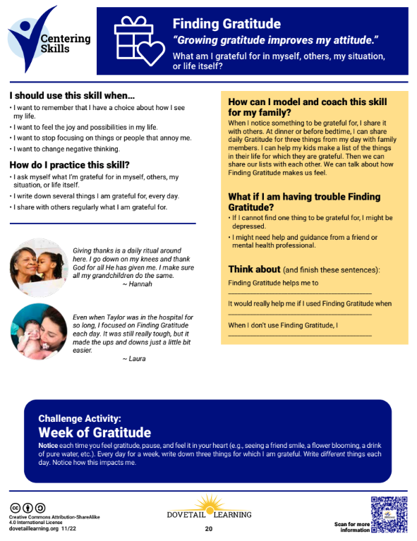 Finding Gratitude Handout - Dovetail Learning