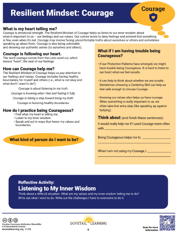 Resilient Mindset Handout: Courage - Dovetail Learning